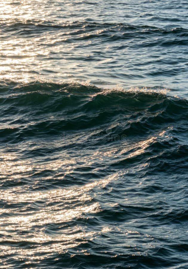 Dark Blue Ocean Waves with Golden Sunset Reflection Stock Illustration ...