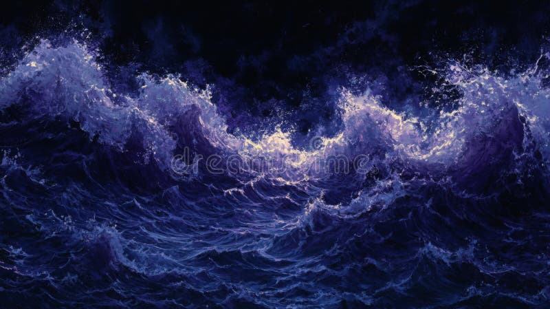 Dark Blue Ocean Waves at Night Stock Illustration - Illustration of ...