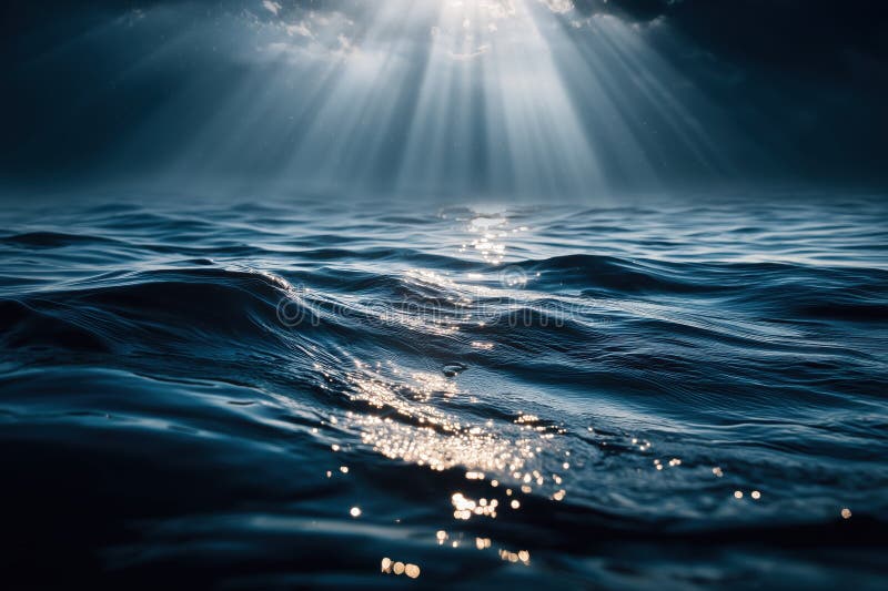 Dark Blue Ocean Waves at Night with Dramatic Sunlight Stock ...