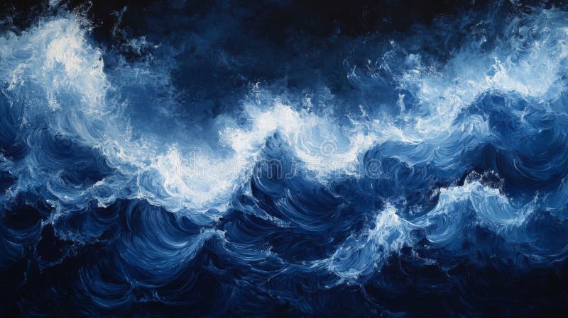Dark Blue Ocean Waves Painting Abstract Art Stock Illustration ...