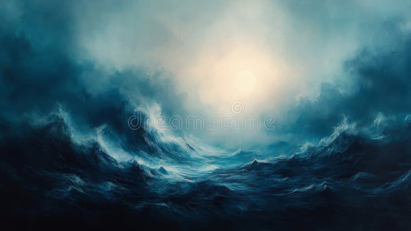 Dark Blue Ocean Waves Under Dramatic Lighting Stock Illustration ...
