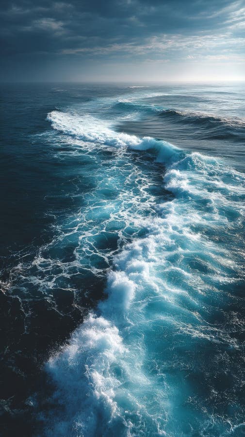 Dark Blue Ocean Waves and White Wake Stock Illustration - Illustration ...