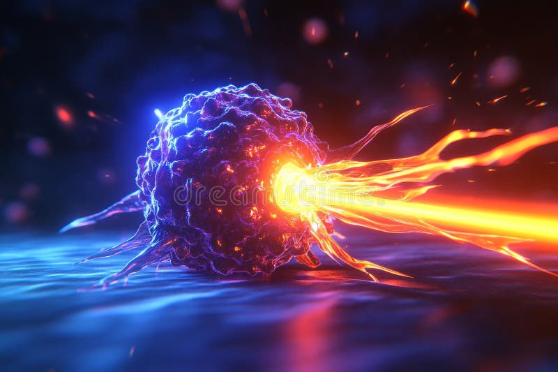 In a Dark Blue and Pink Abstract World, a Cell is the Target of Laser ...