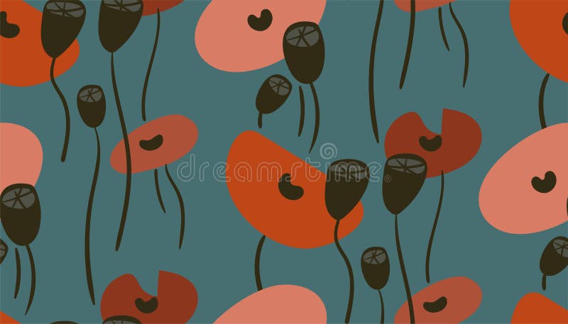 Dark Blue Poppies Abstract Seamless Pattern Vector Floral Design ...