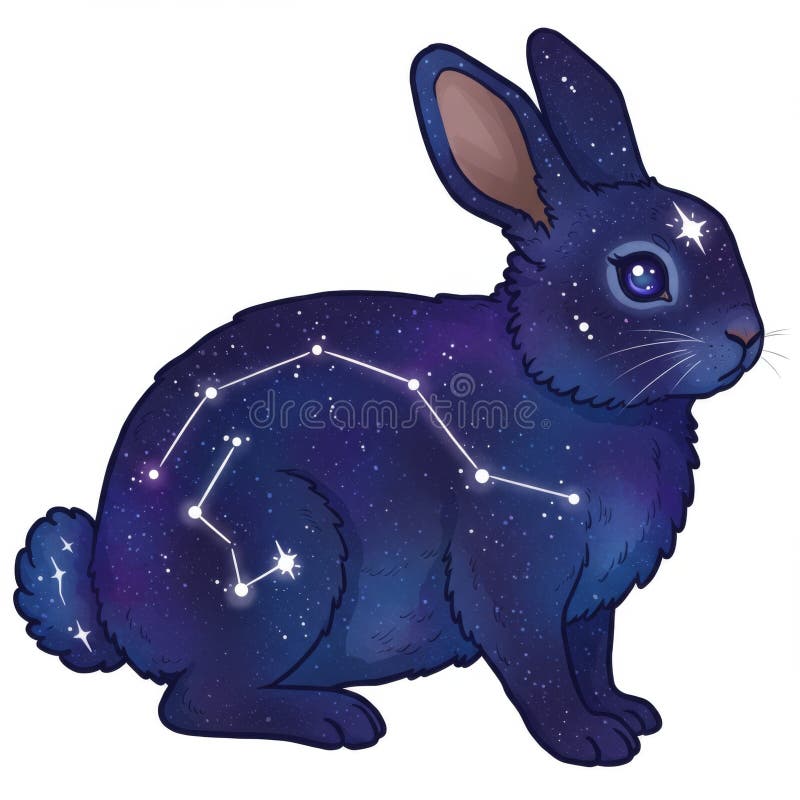 Dark Blue Rabbit with Celestial Constellation Pattern Stock ...