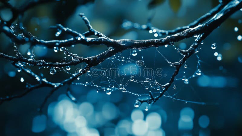 Dark Blue Rain Drops on Branch Stock Illustration - Illustration of ...