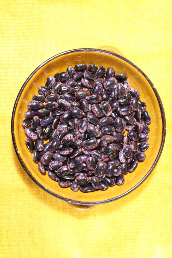 Dark Blue Red Beans in a Bowl Bowl on a Yellow Background with a Copy ...