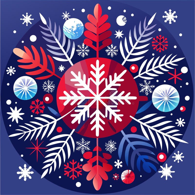 Dark Blue Red Snowflakes Christmas Background. Generate Ai Stock ...