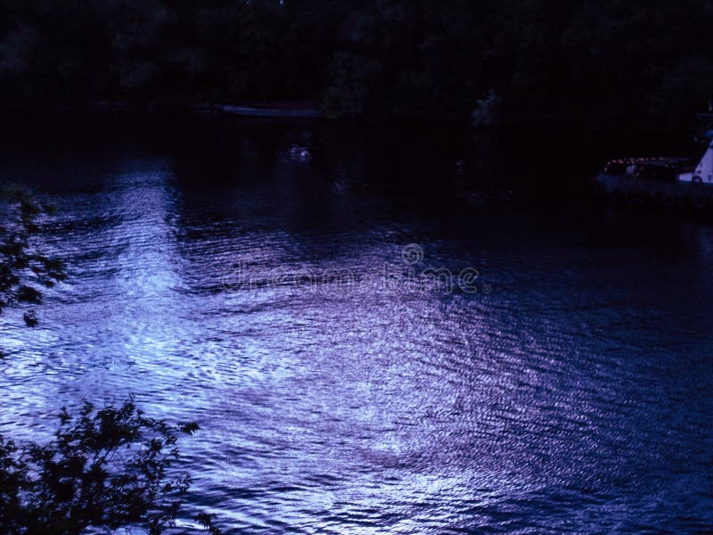 Dark Blue River during Calm Evening Summer Stock Photo - Image of ...