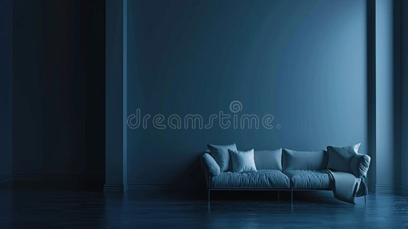 Dark Blue Room Interior, Living Room Interior Mockup, Empty Dark Blue ...