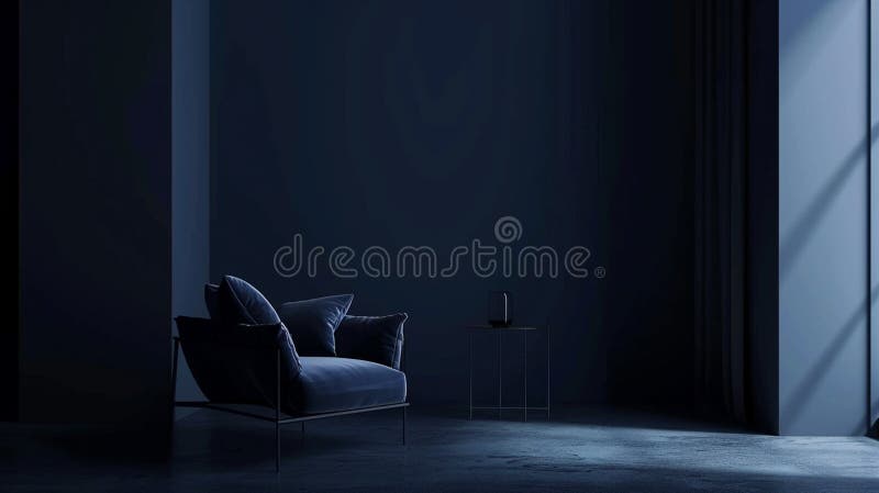 Dark Blue Room Interior, Living Room Interior Mockup, Empty Dark Blue ...