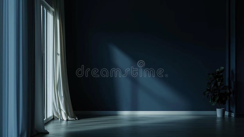 Dark Blue Room Interior, Living Room Interior Mockup, Empty Dark Blue ...