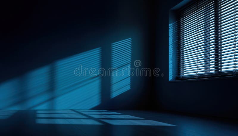 Dark Blue Room Interior Shows Window Light Shadows on Wall. Blue Light ...