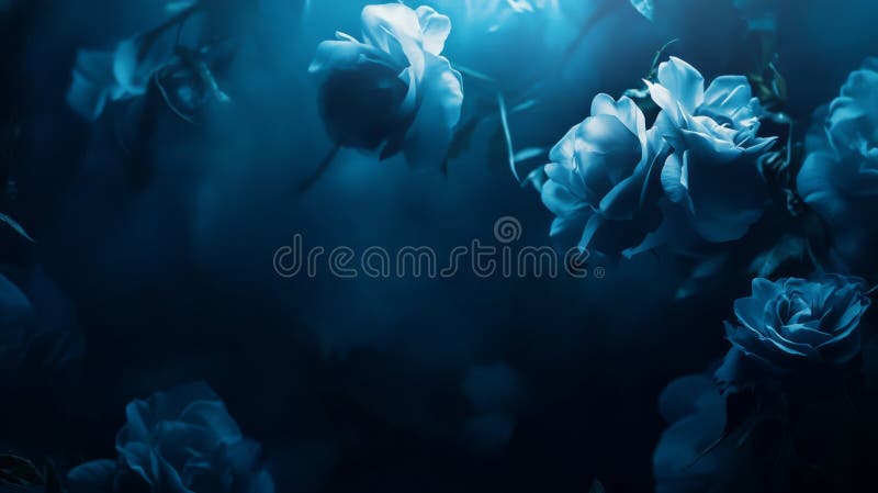 Dark Blue Roses in a Moody Night Setting Stock Illustration ...