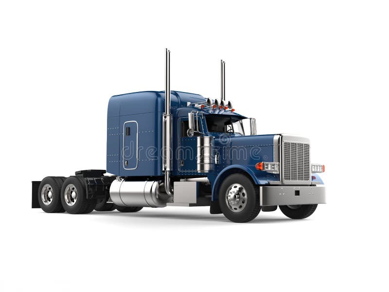 Dark Blue Classic Semi Truck with Chrome Dry Van Trailer on Blooming ...