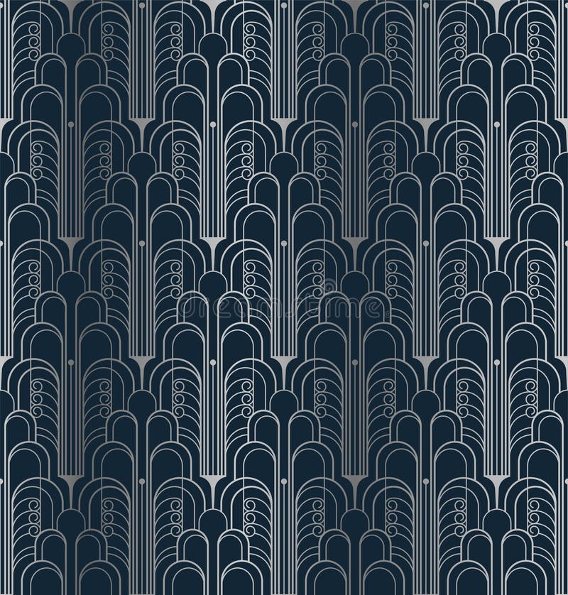 Dark Blue and Silver Art Deco Geometric Seamless Pattern Stock Vector ...