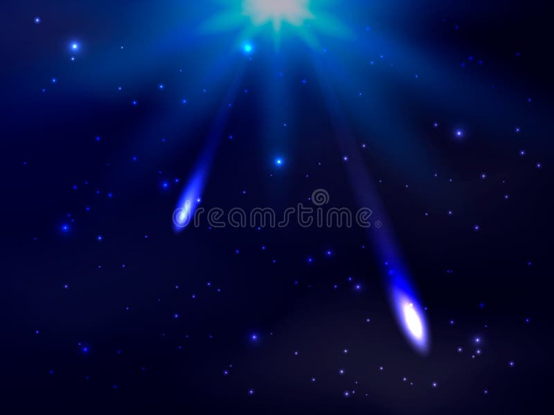Dark Blue Sky with Clouds and Star Fall. Vector Stock Illustration for ...