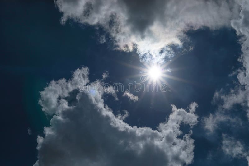 Dark Blue Sky with Clouds and Sun Stock Image - Image of peace ...