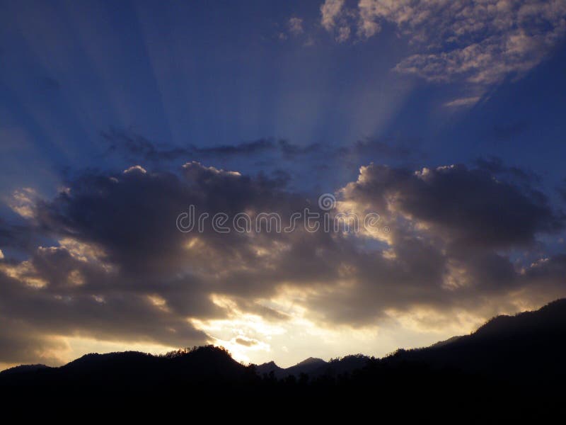 Dark Blue Sky and Gray Cloud before Sunset Over the Mountain Range ...