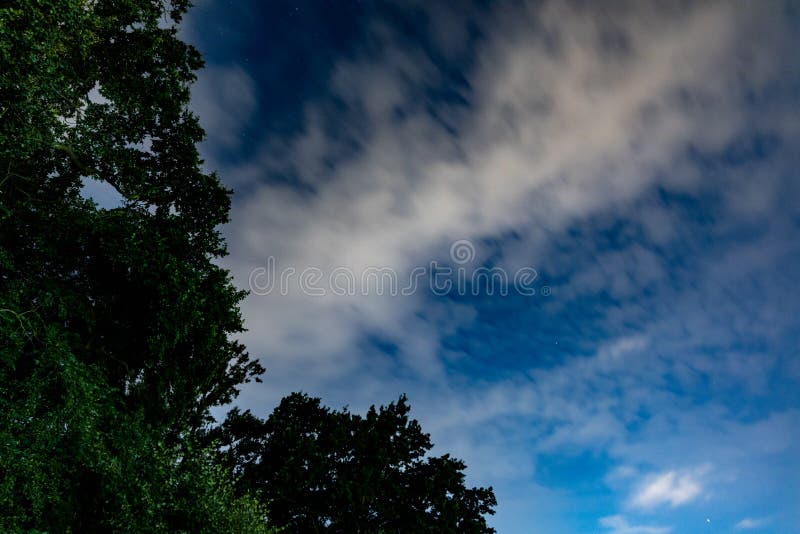 Dark Blue Sky on Long Exposure with Moving Clouds at Night Stock Image ...