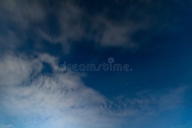 Dark Blue Sky on Long Exposure with Moving Clouds at Night Stock Photo ...