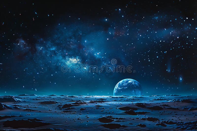 A Dark Blue Sky with the Milky Way Galaxy, with an Empty Planet in ...