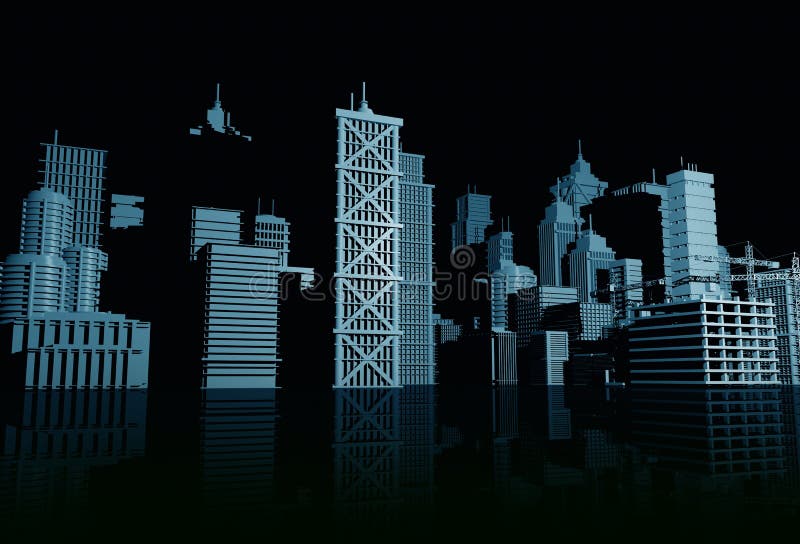 Dark Blue Skyline 3D stock illustration. Illustration of living - 42121783