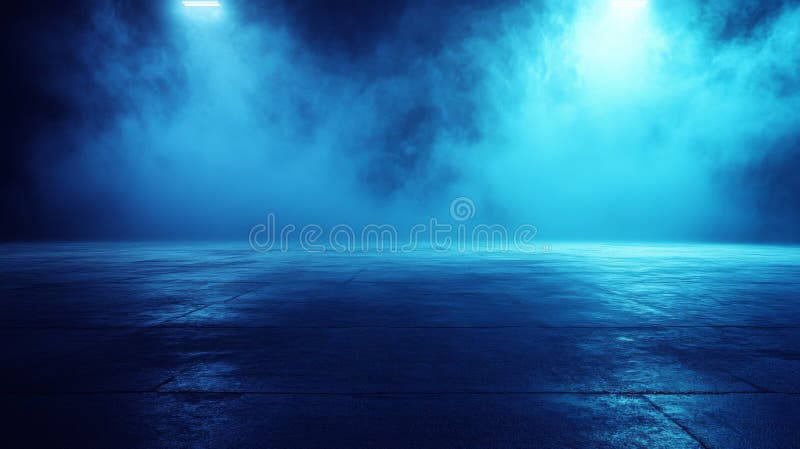 Dark Blue Smoky Background with Textured Floor and Dramatic Lighting ...