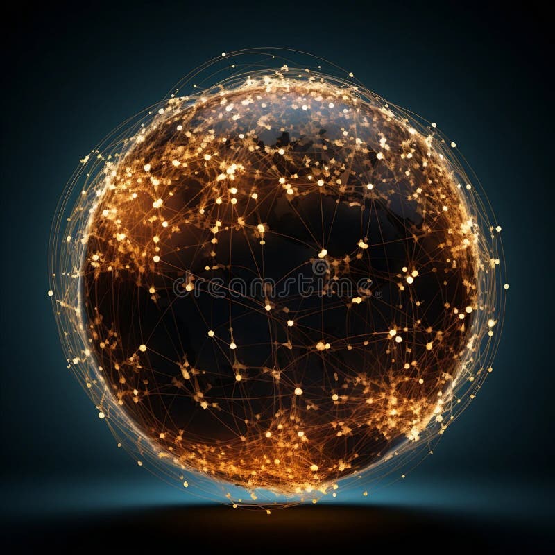 A Dark Blue Sphere Representing the Earth is Surrounded by a Network of ...