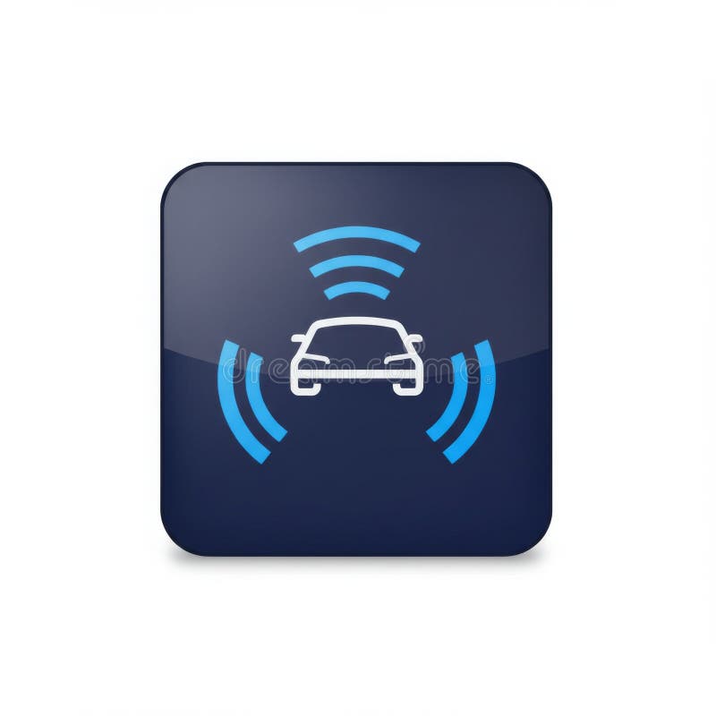 Dark Blue Square Car App Icon with Wireless Signal Stock Illustration ...