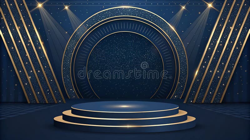 Dark Blue Stage with Golden Spotlight Lines Stock Illustration ...