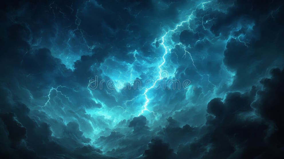 Dark Blue Storm Clouds with Bright Lightning Stock Illustration - Illustration of dramatic ...