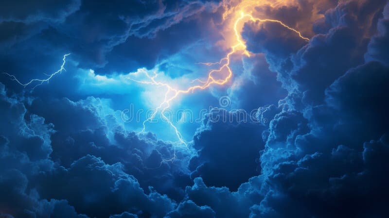 Dark Blue Storm Clouds with Bright Lightning Bolts Stock Illustration ...