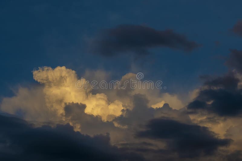 Dark Blue Storm Sky is Gloomy with Orange Clouds Stock Photo - Image of ...