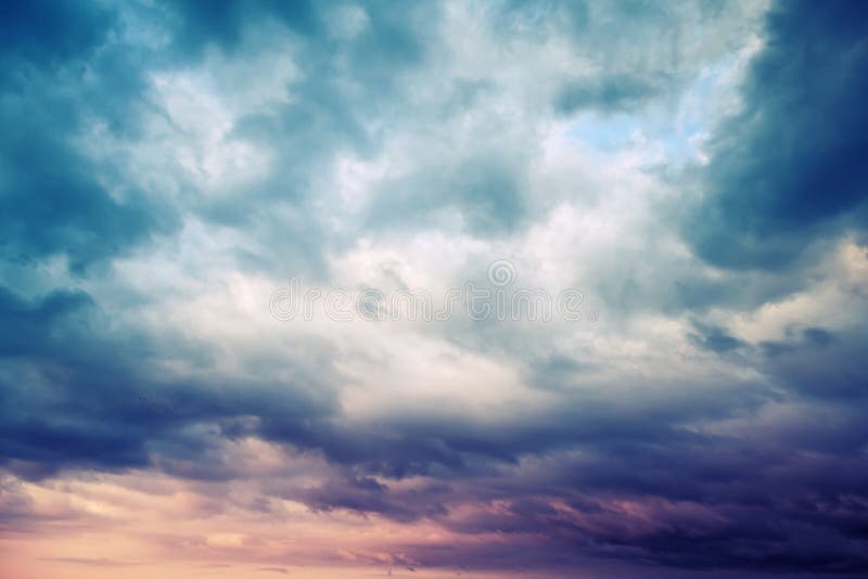 Dark Blue Stormy Cloudy Sky Natural Photo Background, Toned Stock Image ...