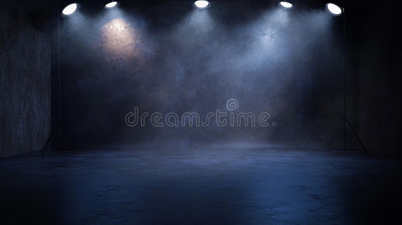 Dark Blue Studio Stage with Spotlights and Grunge Texture Stock ...