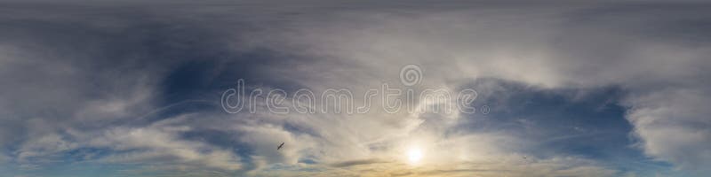 Dark Blue Sunset Sky Panorama with Cumulus Clouds. Seamless Hdr Pano in ...