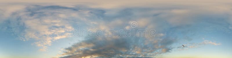 Dark Blue Sunset Sky Panorama with Cumulus Clouds. Seamless Hdr Pano in ...