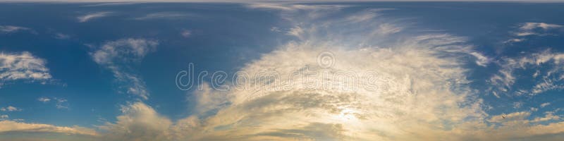 Dark Blue Sunset Sky Panorama with Golden Cumulus Clouds. Seamless Hdr ...