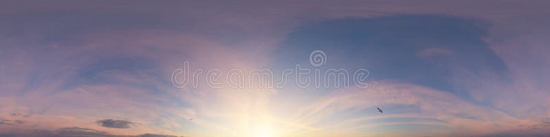 Dark Blue Sunset Sky Panorama with Pink Cirrus Clouds. Seamless Hdr 360 ...