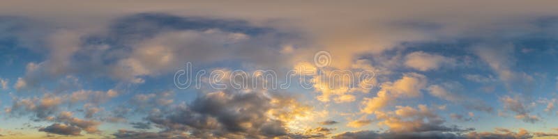 Golden Glowing Sunset Sky Panorama with Cirrus Clouds. Hdr Seamless ...