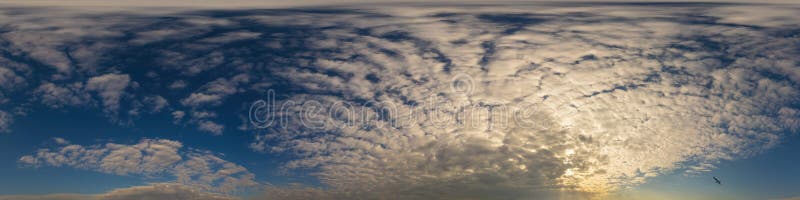Panorama of a Dark Blue Sunset Sky with Golden Cumulus Clouds. Seamless ...