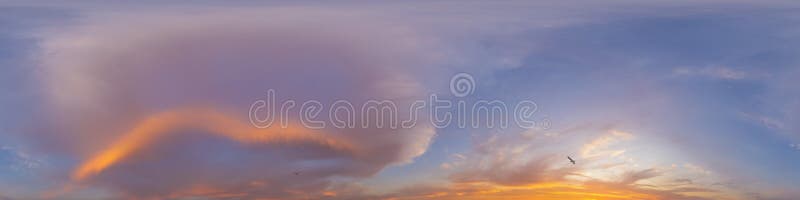 Panorama of a Dark Blue Sunset Sky with Pink Cumulus Clouds. Seamless ...