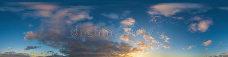 Panorama of a Dark Blue Sunset Sky with Golden Cumulus Clouds. Seamless ...