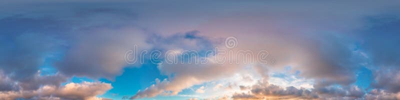 Seamless Hdr 360 Panorama of Sunset Sky with Bright Pink Cumulus Clouds ...