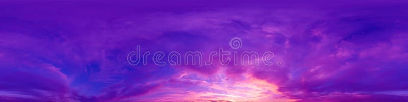 Dark Blue Sunset Sky Panorama with Pink Cumulus Clouds. Seamless Hdr ...
