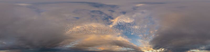 Dark Blue Sunset Sky Panorama with Pink Cumulus Clouds. Seamless Hdr ...