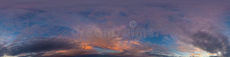 Dark Blue Sunset Sky Panorama with Pink Cumulus Clouds. Seamless Hdr ...