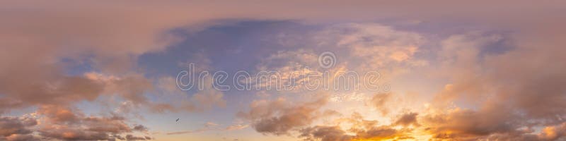 Dark Blue Sunset Sky Panorama with Pink Cumulus Clouds. Seamless Hdr ...