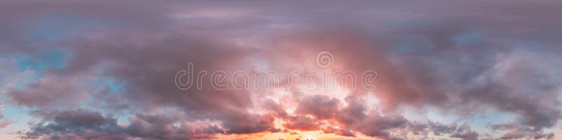 Dark Blue Sunset Sky Panorama with Pink Cumulus Clouds. Seamless Hdr ...